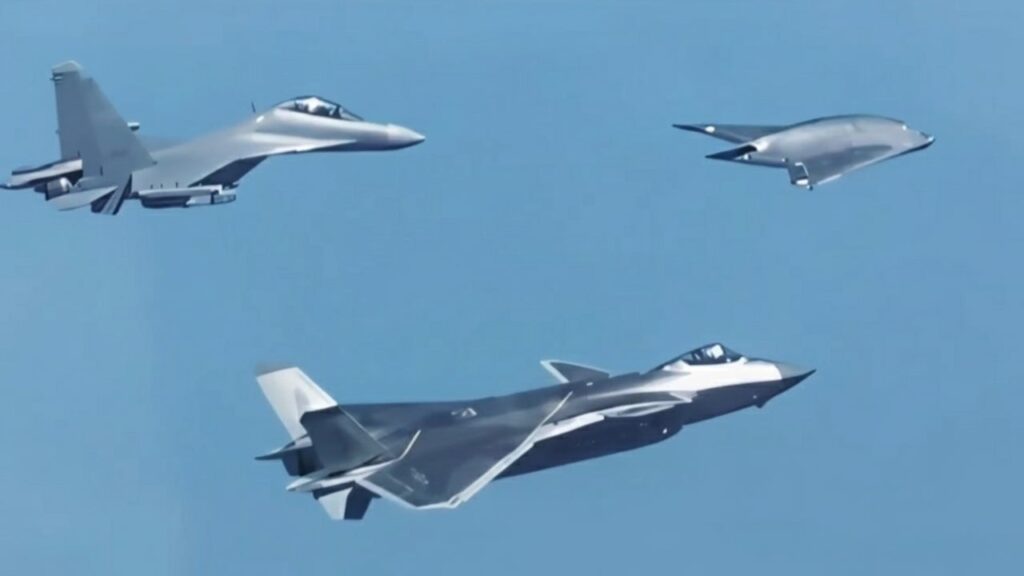 China shows a formation of collaborative combat aircraft in flight for ...